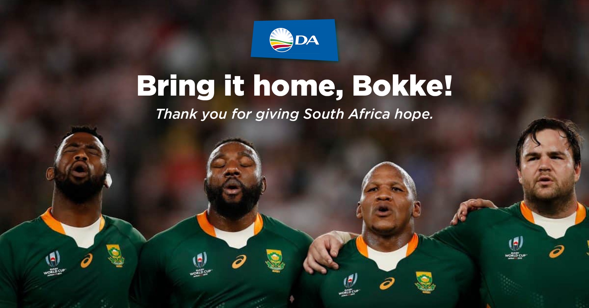 DA wishes the Springboks all the best ahead of Rugby World Cup Final