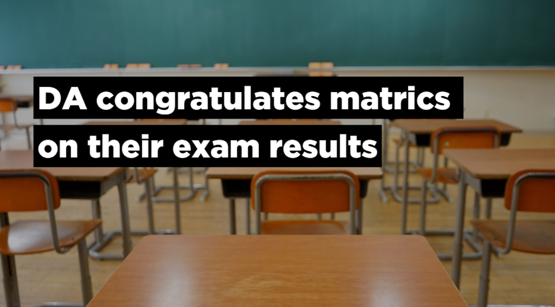 DA congratulates matrics on their exam results