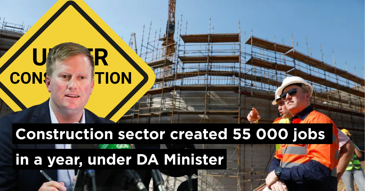 Construction sector created 55 000 jobs in a year, under DA Minister